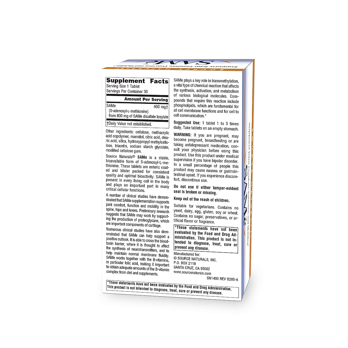 Source Naturals Double Strength Same - 400 mg - 30 Tablets