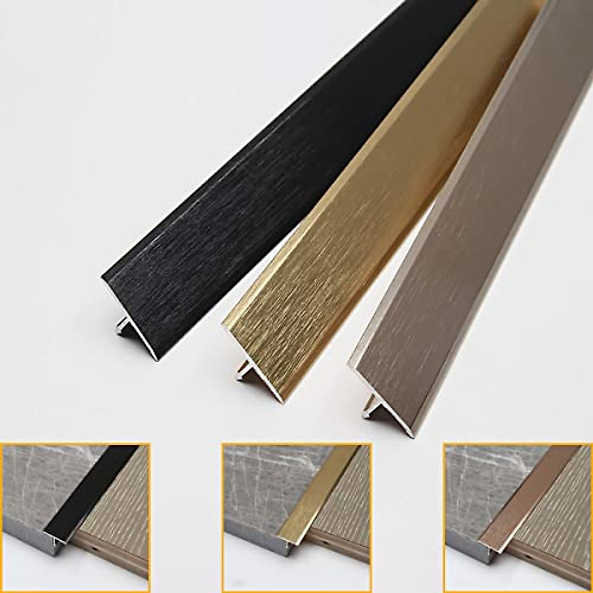 5 Pcs Aluminum Floor Transition Strip, Wall Edging Strip, Flat Divider Strip for Door Threshold and Joining Flooring Gaps of Laminate Planks Tile, Brilliant Black