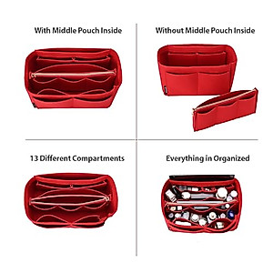 OMYSTYLE Red Purse Organizer Insert for Handbags, Felt Bag Organizer for Tote & Purse, Tote Bag Organizer Insert with 5 Sizes, Compatible with Neverful Speedy and More