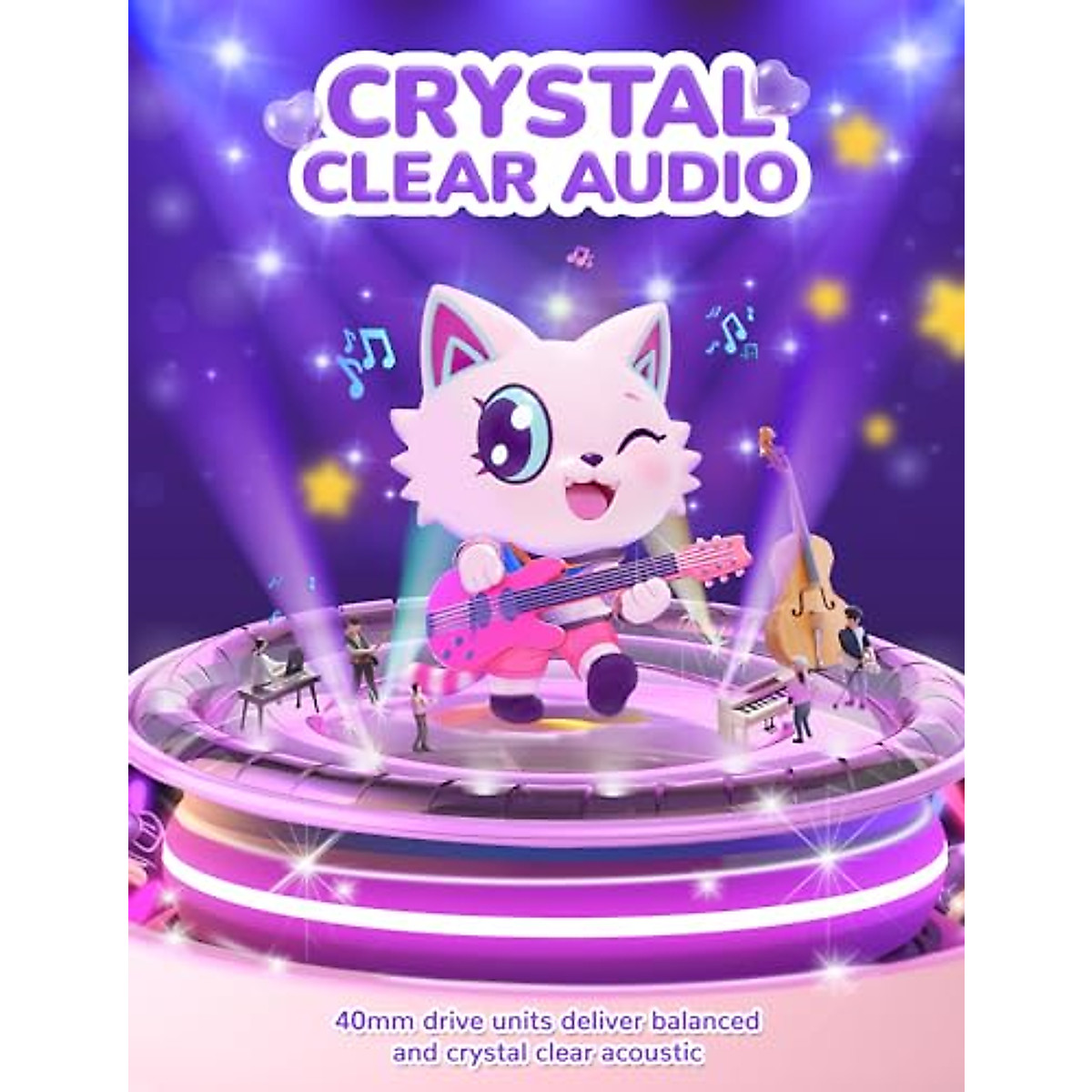 iClever Kids Bluetooth Headphones, Light Up Cat Ear, Safe Volume 74/85dBA,60H Playtime,Bluetooth 5.3,USB C Charging,Wireless Kids Headphones AUX Cord for iPad Tablets School Travel,Meow Cookies-Purple