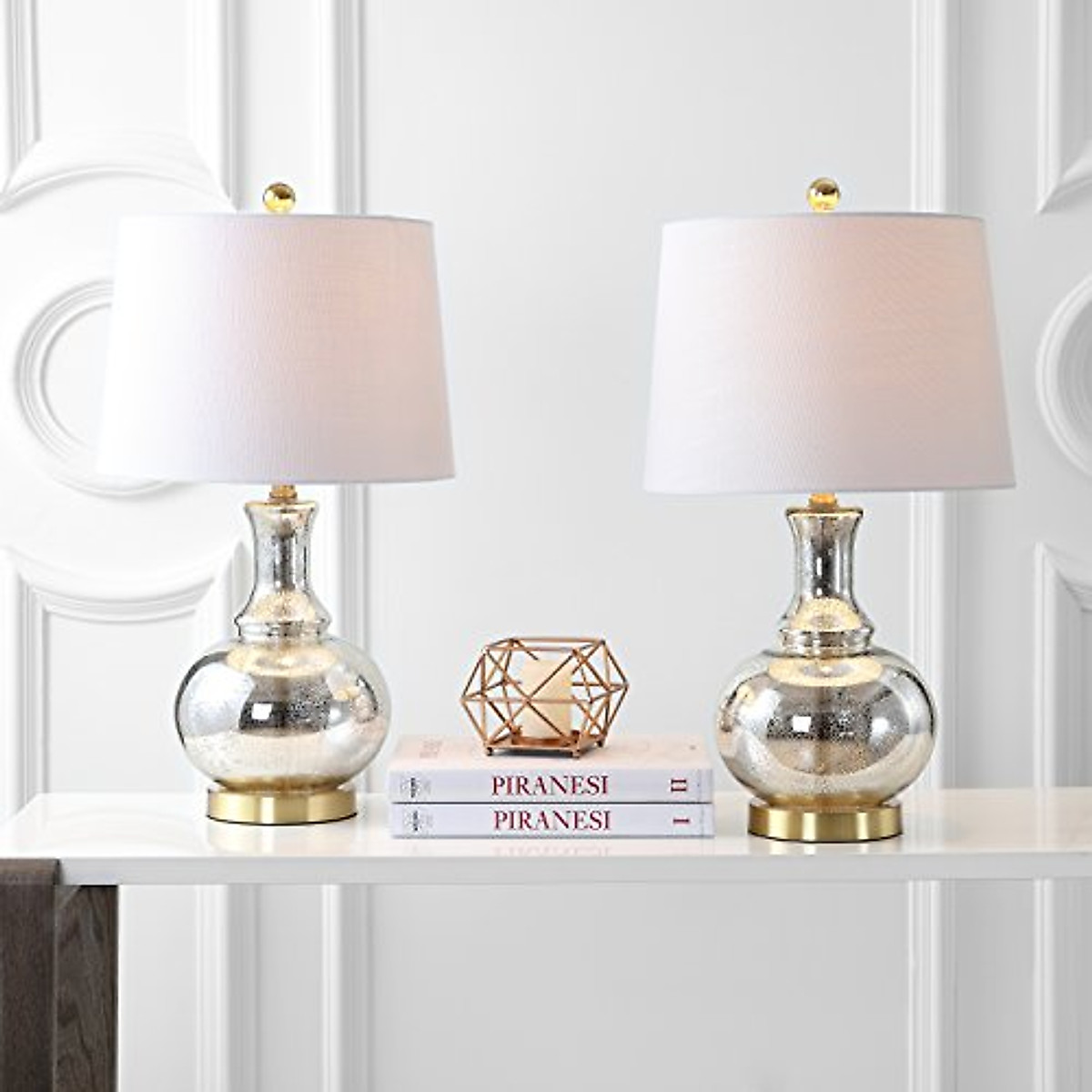 JONATHAN Y JYL1068A-SET2 Set of 2 Table Lamps Lavelle 25" Glass LED Table Lamp Contemporary Transitional Bedside Desk Nightstand Lamp for Bedroom Living Room Office College Bookcase, Mercury Silver
