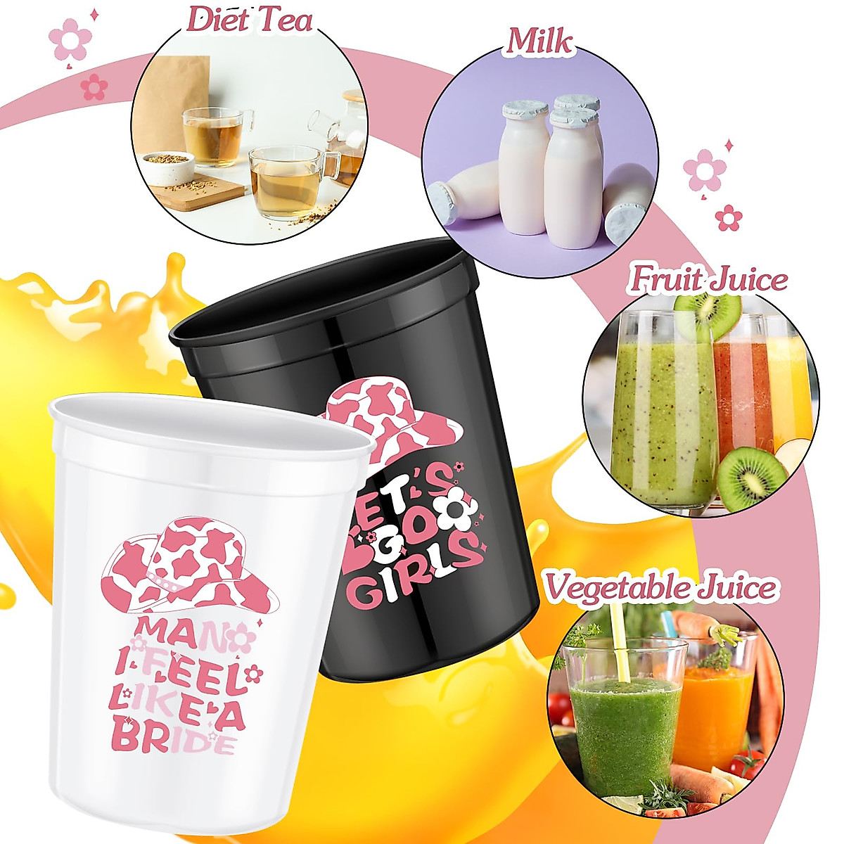 Norme 16 Pcs Let's Go Girl Party Cups Bachelorette Party Supplies Man I Feel Like a Bride Party 16 oz Reusable Black White Plastic Bride Cup for Bridesmaid Bridal Shower Wedding Decorations Favors