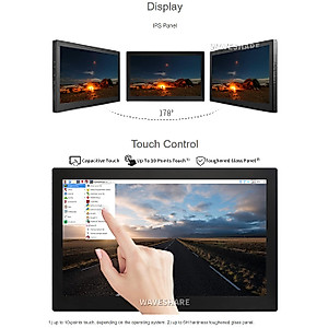 waveshare 13.3inch Capacitive Touch Screen LCD V2 with Case Compatible with Raspberry Pi 4B/3B+/3A+/2B/B+/A+/Zero/Zero W/WH/Zero 2W CM3+/4 1920×1080 Resolution HDMI IPS Supports Jetson Nano/Windows