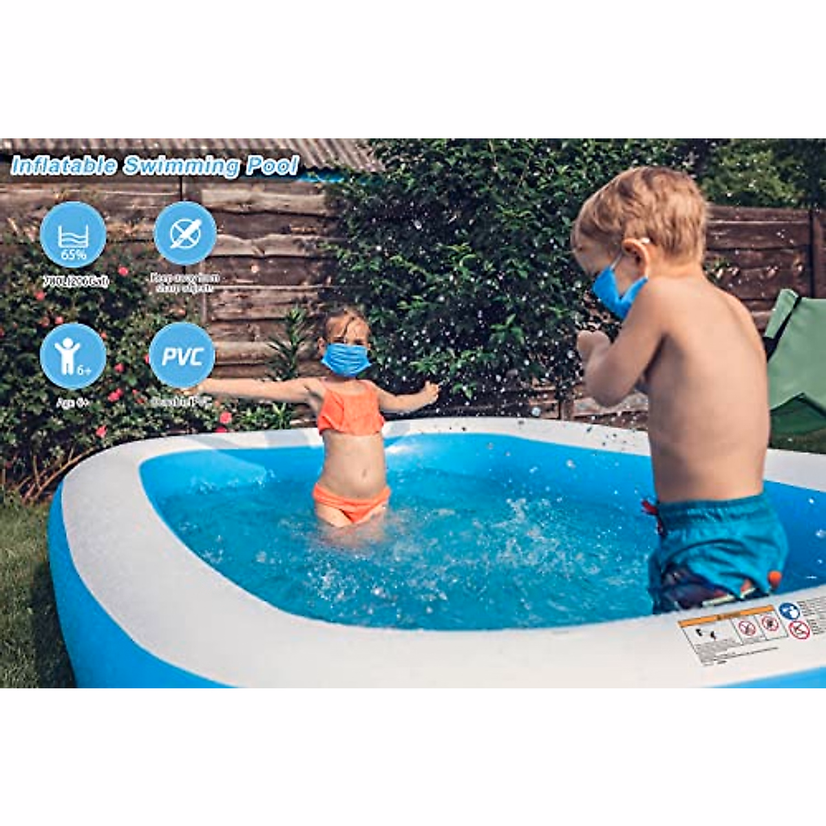 Inflatable Blow Up Kiddie Pool Family Swimming Pool 103" X 69" X 20" Family Full Size Rectangular Pool Paddling Water Splashing Ball Pool for Kids Toddler Adult for Outdoor Garden Backyard