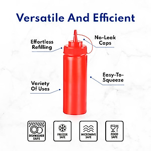 New Star Foodservice 26238 Squeeze Bottles, Plastic, Wide Mouth, 24 oz, Clear, Pack of 6