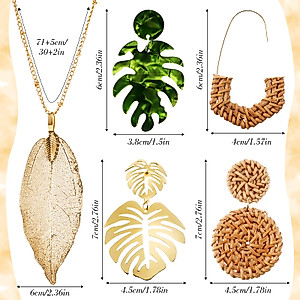 Jiuguva Shoulder Bag Crossbody Bag Women's Sun Straw Hat Retro Round Sunglasses Long Leaf Pendant Dangle Necklace 4 Pairs Bohemian Acrylic Rattan Metal Earrings Jewelry Set(Rustic Style)
