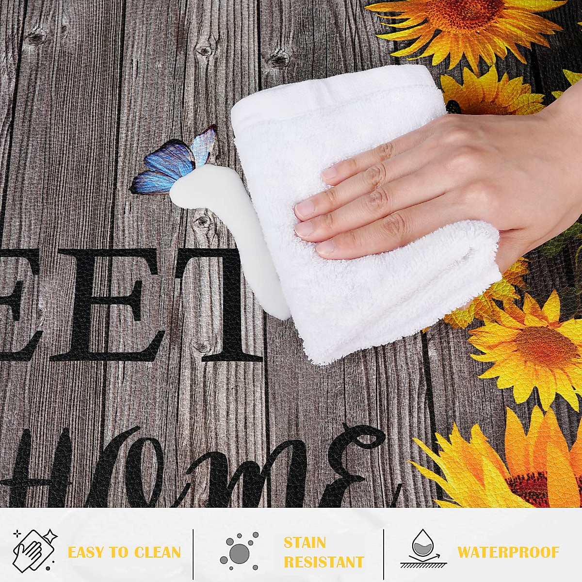 ASPMIZ 2 Piece Fall Sunflower Kitchen Mats Cushioned Anti-Fatigue Kitchen Rugs Non Slip Memory Foam Kitchen Mats and Rugs Waterproof Kitchen Floor Comfort Mats Fall Decors, 18'' x 48'' + 18'' x 30''