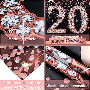 Trgowaul 20th Birthday Decorations for Women - Rose Gold 20th Birthday Backdrop for Women 5.9 X 3.6 Fts 20 Year Old Birthday Party Photography Supplies Background Happy 20th Birthday Banner