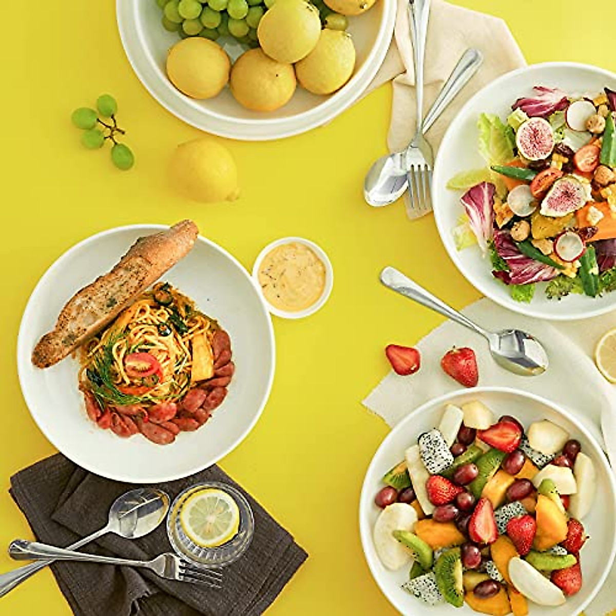 LIFVER 9.75" Large Pasta Bowls, 50 Ounces Salad Bowls Large, White Pasta Bowl Set of 4, Ceramic Pasta Plates Set, Wide Shallow Bowls Set, Microwave Dishwasher Safe