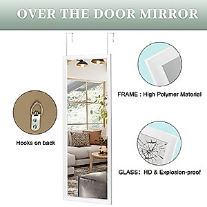 NeuType Full Length Mirror, 44" x 16" Over The Door Mirror, Wall Mount Hanging Mirror with 2 Metal Hangers for Wall Bedroom Bathroom Living Room Decor White