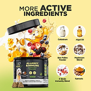 Googipet Dog Allergy Chews -Dog Allergy Relief & Itchy Skin Relief -Dog Skin & Coat Supplement +Bee Pollen, Colostrum for Dogs, Coconut Oil, Probiotics, & Omega 3 Fish Oil for Dogs Itching Skin Relief