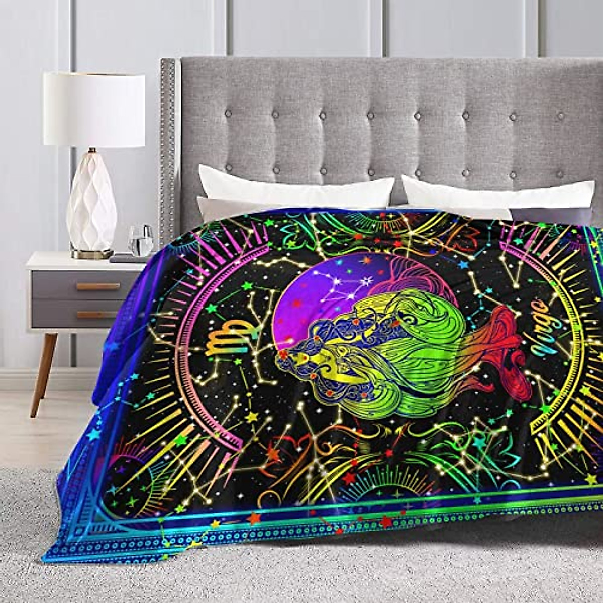 Kaydems Virgo Blanket Flannel Constellations Throw Blankets Zodiac Sign for Couch Bed Sofa Traveling Camping 60"X50"