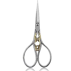 BIHRTC 4.33 Inches Vintage European Style Stainless Steel Auspicious Clouds Scissors for Needlework, Embroidery, Sewing, Craft, Art Work & Everyday Use (Silver)