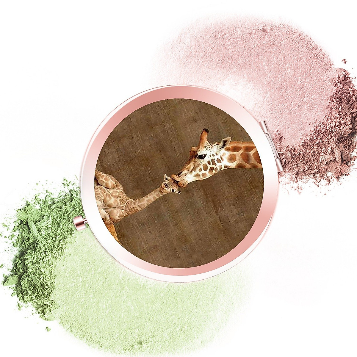 FUTUROO Rounded Compact Mirror, Customized Round Foldable Metal Makeup Mirror, 1x&2x Magnification Mini Mirror for Travel Purse Gift - Rose Gold Giraffe
