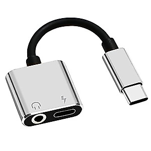 S5E5X Type C to 3.5mm Audio Adapter, 2-in-1 Headphone Stereo Earphone Dongle and Fast Charging Adapter Compatible with Google Pixel 4/4 XL/3/3 XL, Samsung Galaxy Note 20/20Ultra/10/10+/S20+ (Silver)