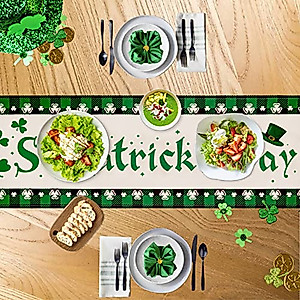 St Patricks Day Table Runner Lucky Clover Shamrocks Table Runners 72 Inches Long, Buffalo Plaid Gnome Burlap Holiday Kitchen Dining Table Decor for Home Party (Gnome Table Runner, 13" x 72")
