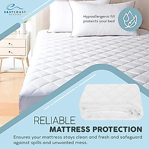 East Coast Queen Size Fitted Mattress Pad Protector - Breathable Quilted Soft Cotton Mattress Pad Cover Bedding Topper Protection, Moisture Resistant, 300 Thread Ct 18 Inch Deep Machine Washable