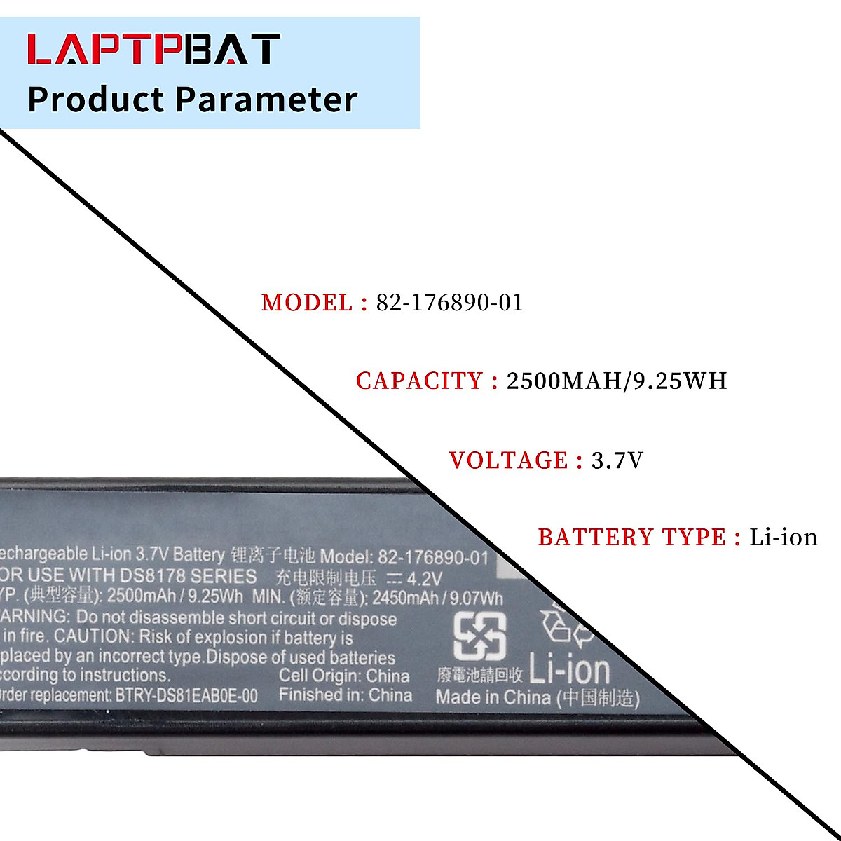LAPTPBAT 82-176890-01 Battery for Zebra 8100 Series Scanners DS8100 DS8170 DS8178 BTRY-DS81EAB0E-00 BTRY-ZDS81EAZB0E-00 71-176890-01 3.7V 2500mAh 9.25Wh