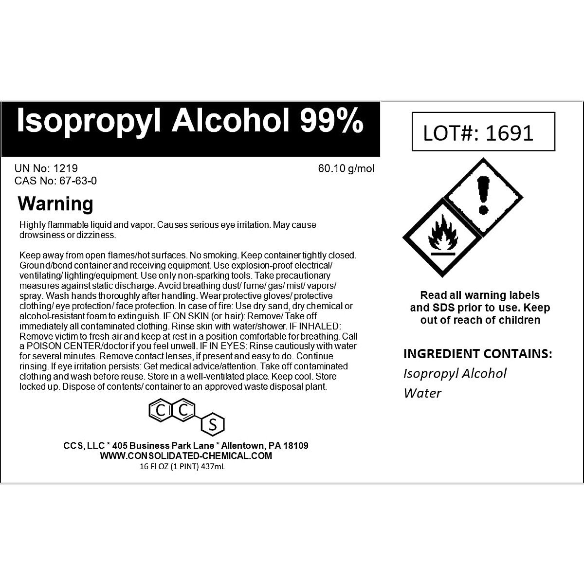 99% Isopropyl Alcohol | Premium Ultimate Rubbing Alcohol Cleaner for Electronics, Wounds, and Household Use (500mL (16 Fl Oz))