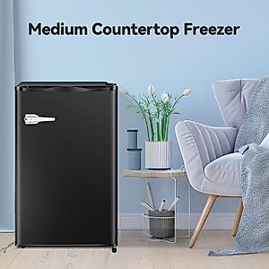 LHRIVER Mini Freezer Compact Upright Freezer, 1.2Cu.ft Small Freezer with Handle, Removable Shelves, Adjustable Thermostat, Low Noise Mini Freezers for Bedroom, Apartment, Home, Office, Black