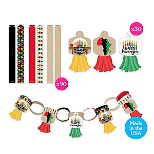 Big Dot of Happiness Happy Kwanzaa - 90 Chain Links and 30 Paper Tassels Decoration Kit - African Heritage Holiday Party Paper Chains Garland - 21 feet