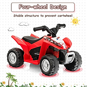 OLAKIDS Kids Ride On ATV, 6V Electric Vehicle for Toddlers, 4 Wheeler Battery Powered Motorized Quad Toy Car for Boys Girls with LED Lights, Horn (Garnet)