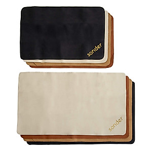 SONDER Double Sided Vegan Leather Changing Mat - Infant and Toddler Multipurpose Portable Waterproof Diaper Pad - Compact for Travel - Deluxe Diaper Changer (16" x 27", Honey Gold + Ivory)