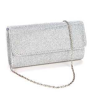 U-Story Womens Evening Wedding Party Small Clutch Bag Prom Shoulder Chain Handbag Tote (Silver)