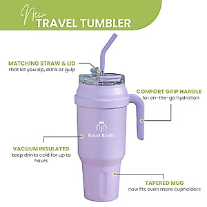 Royal Radix 50 oz Tumbler with Handle, 2 in1 Straw and Lid, Stainless Steel,Traveling Mug, maintain Cold for 24 Hours Hot 12H, Leakproof and Dishwasher Safe