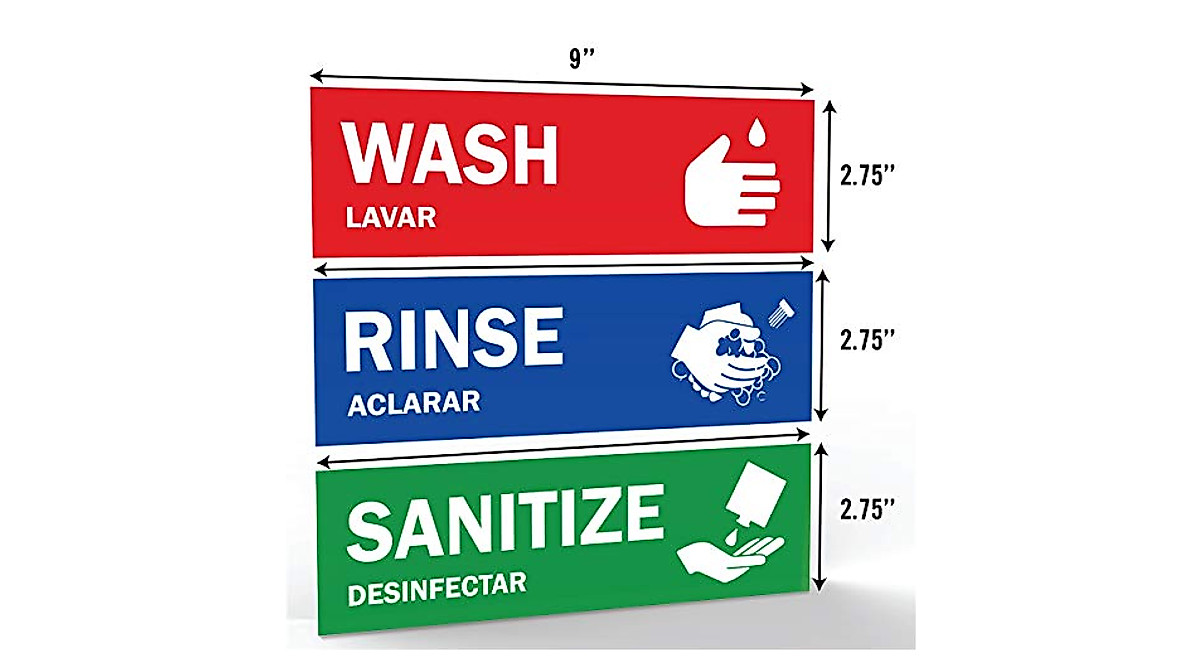 Wash Rinse Sanitize Sink Labels for Food Safety