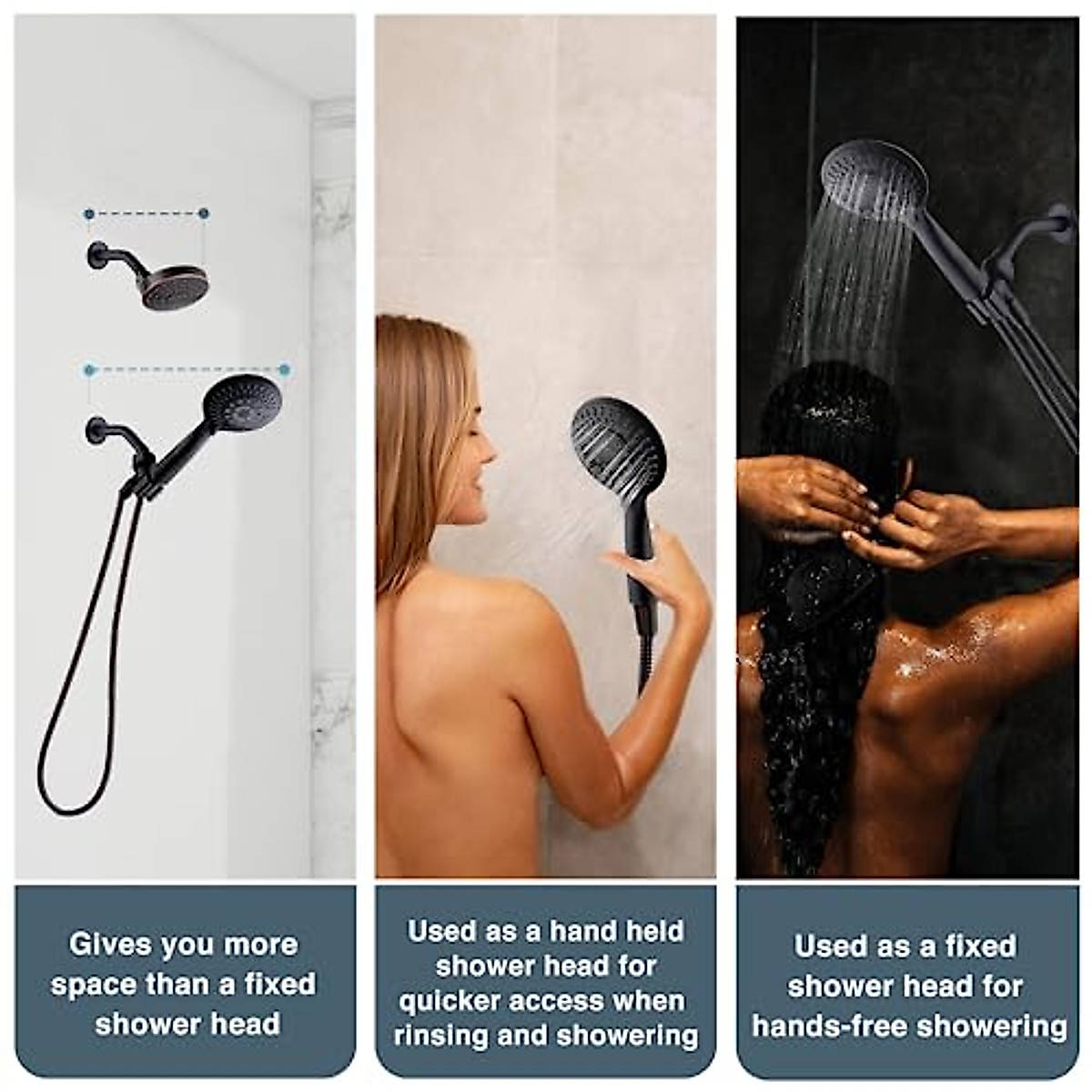 BRIGHT SHOWERS 9 Spray Settings Handheld Shower Head Set High Pressure Oil-Rubbed Bronze Hand Held Showerhead with 60 Inch Flexible Shower Hose and Adjustable Shower Arm Mount Bracket
