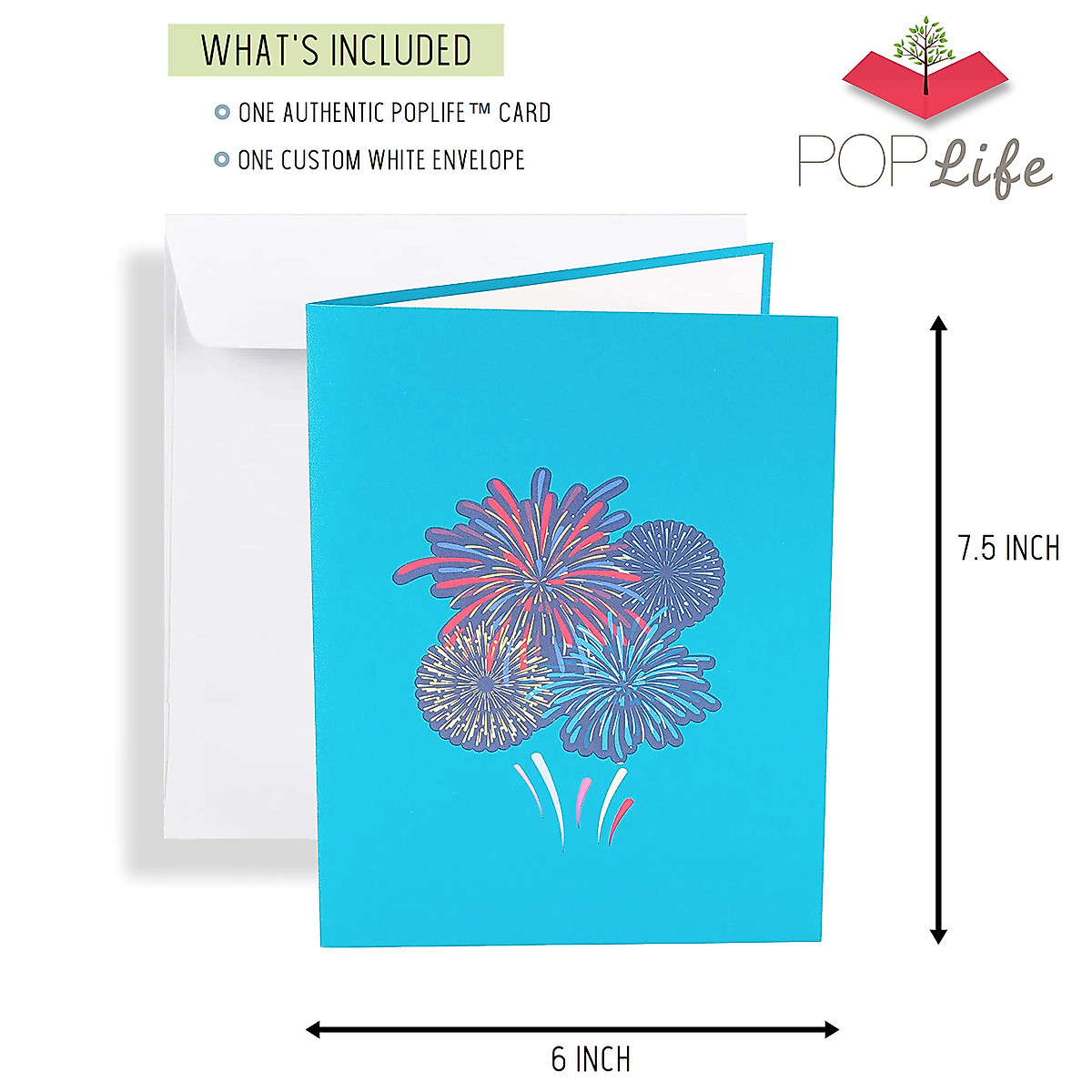 PopLife Fireworks 3D Pop Up New Years Card - NYE Popup, Happy Birthday, Independence Day Fourth of July, Congratulations Card - Fold Flat for Mailing - for Son, for Daughter, for Friend, for Co-worker