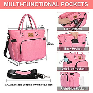CGBE Lunch Bag for Women/Men, Leakproof Insulated Lunch Bag For Adults, Big Lunch Tote Bag With Removable Shoulder Strap and Bottom Plate, Reusable Large Lunch Box For Work Picnic School Beach (Pink)