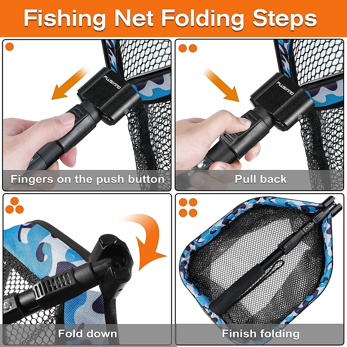 PLUSINNO Floating Fishing Net for Steelhead, Salmon, Fly, Kayak, Catfish, Bass, Trout Fishing, Rubber Coated Landing Net for Easy Catch & Release, Compact & Foldable for Easy Transportation & Storage
