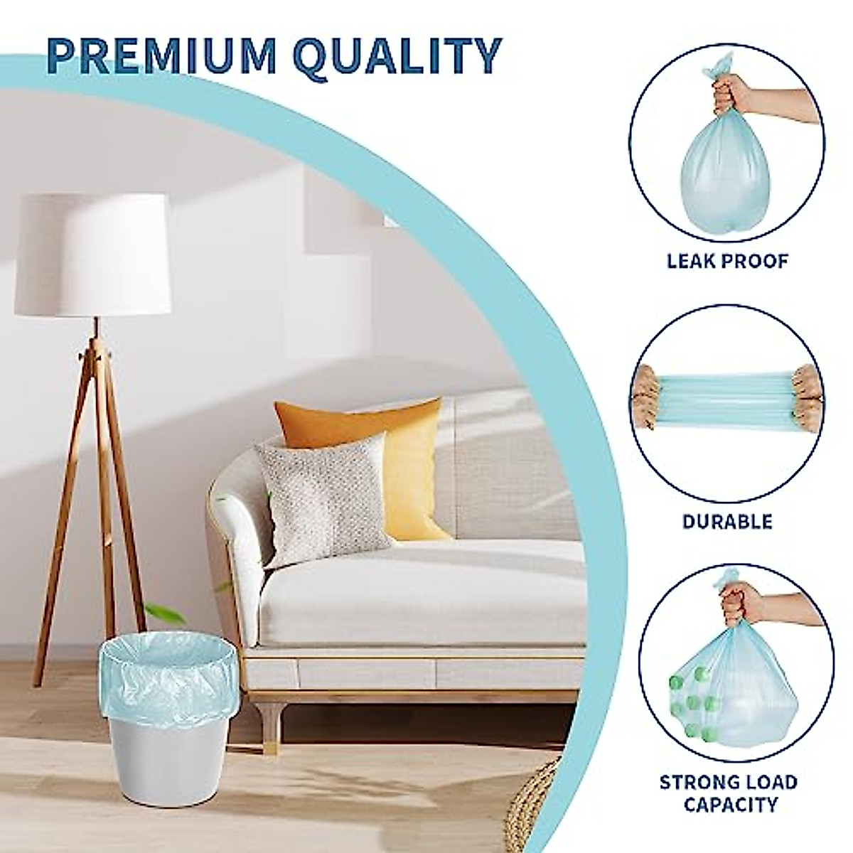 4 Gallon Small Trash Bags-Magesh 4 Gallon Trash Bag Strong, Leakage-Free, Small Garbage Bags 4 Gallon Unscented Thick for Bathroom, Office, Kitchen Small Trash Can, 15L, 105 Bags, Blue