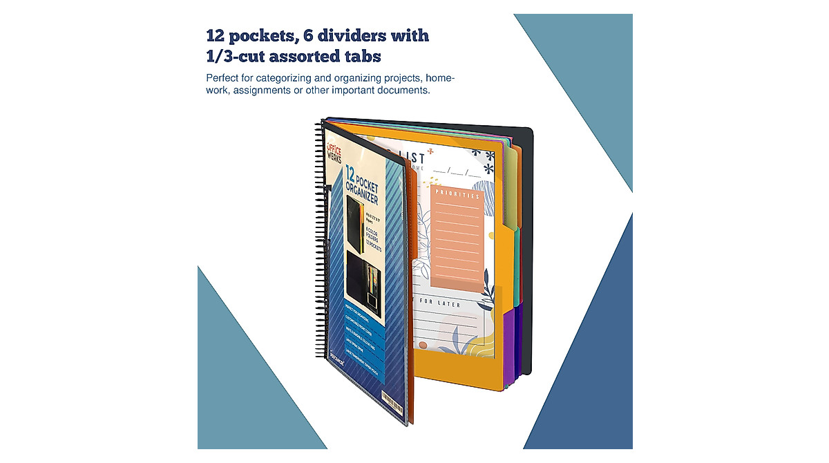 Performore 12-Pocket Spiral Subject Organizer for Documents & Projects