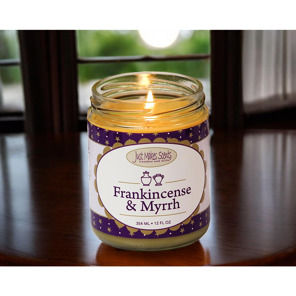 Frankincense & Myrrh Scented Blended Soy Candle, Hand Poured in The USA by Just Makes Scents (12 oz)