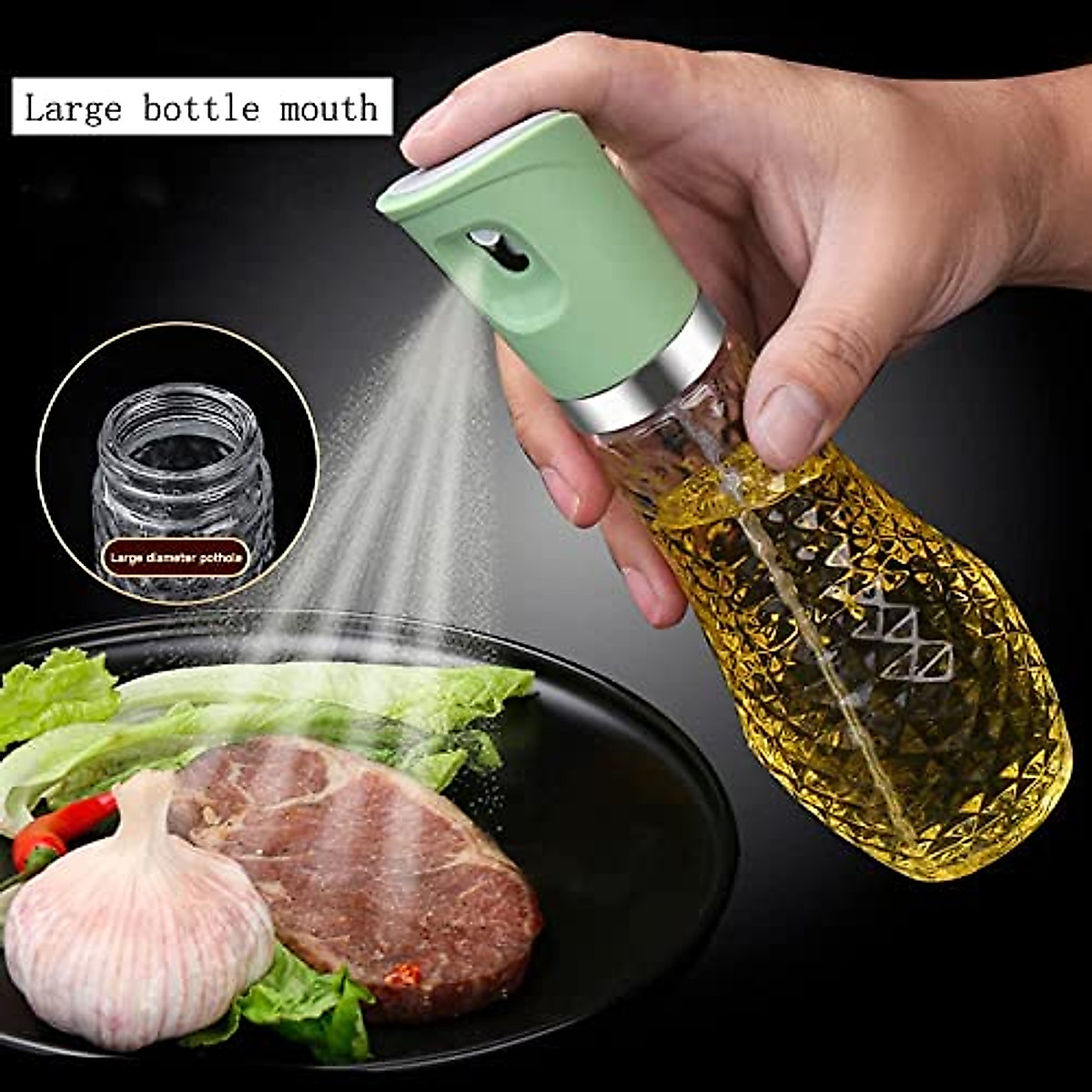 260ml Oil Sprayer Dispenser, Glass Oil Dispenser Bottle Spray Mister, Refillable Food Grade Oil Vinegar Spritzer Sprayer Bottles for BBQ, Air Fryer, Salad, Baking, Grilling, Kitchen Baking (Yellow)
