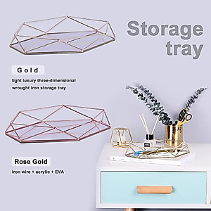 OurHommie Decorative Tray Rose Gold Mirror Jewelry Tray Organizer Rectangle can Hold Cosmetics Makeup Perfume Magazine, Luxury Birthday Day Gift for Girls Women