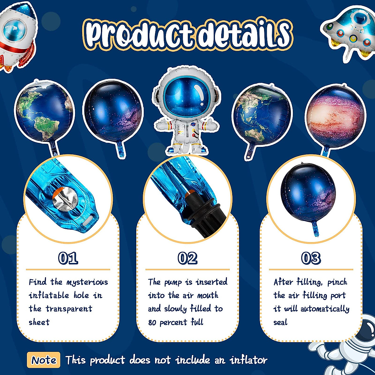 8 Pieces Galaxy Space Balloons Large Outer Space Cartoon Balloons Inflatable Rocket Astronaut Earth Spaceship Planet Balloons Space Themed Party Supplies for Galaxy Birthday Party Photo Booth