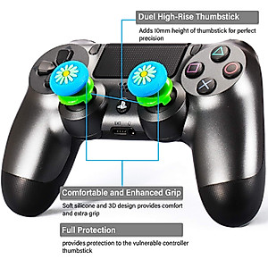 Playrealm FPS Thumbstick Extender & 3D Texture Rubber Silicone Grip Cover 2 Sets for PS5 Dualsenese & PS4 Controller(Daisy Blue)