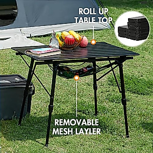 PORTAL Camping Table Foldable Portable with Adjustable Legs, Aluminum Folding Table Roll Up Table with Carrying Bag for Outdoor, Beach, Picnic, Backyards, BBQ and Party, Black