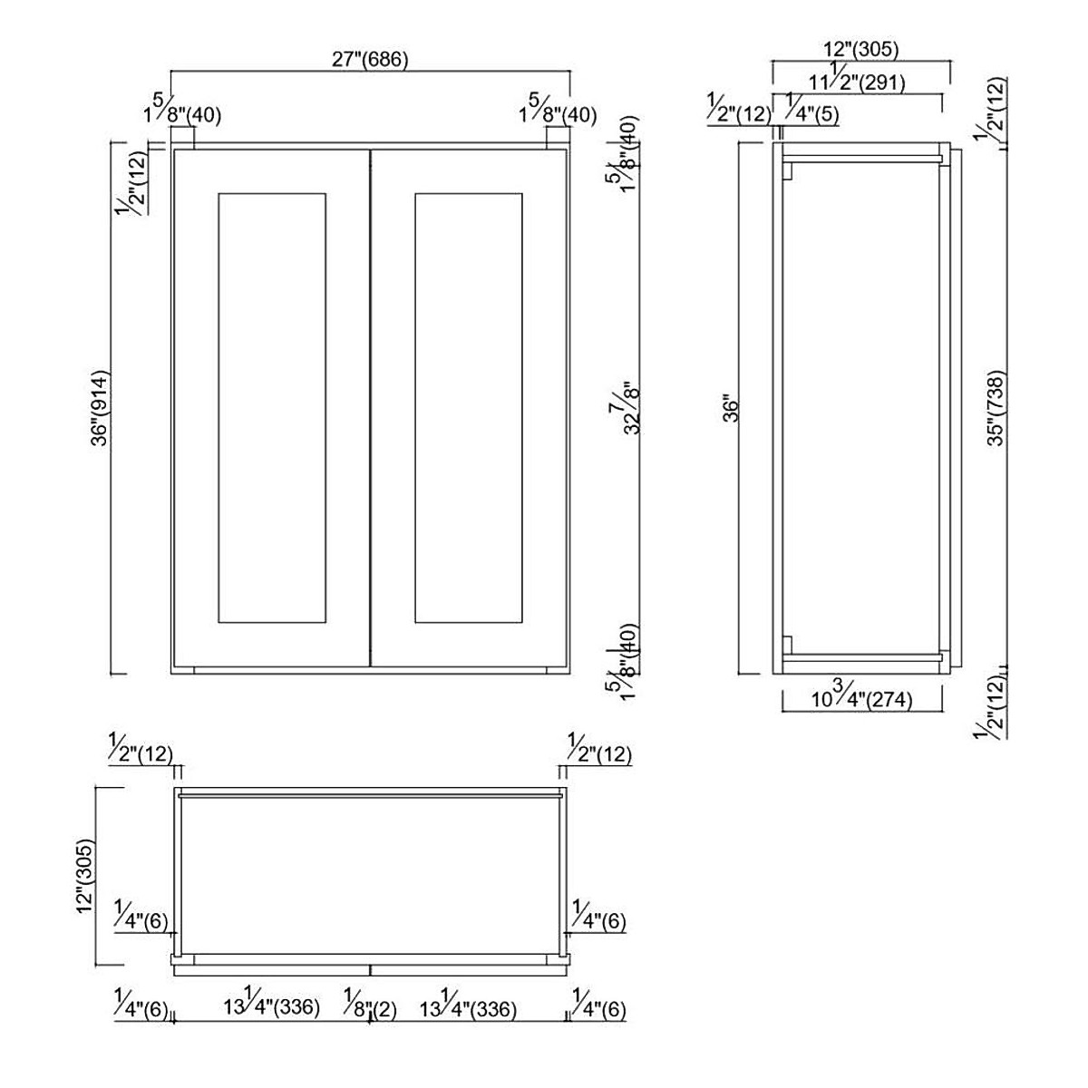 Brookings Shaker Unassembled Wall Kitchen Cabinet W2736, 27 W x 12 D x 36 H, Painted White, Solid Wood, Design House, 543140