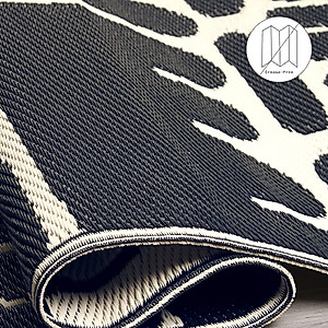 Fab Habitat Outdoor Rug - Waterproof, Fade Resistant, Crease-Free - Premium Recycled Plastic - Tribal, Black & White - Porch, Deck, Balcony, Mudroom, Laundry Room, Patio - Serowe - Black - 3 x 5 ft