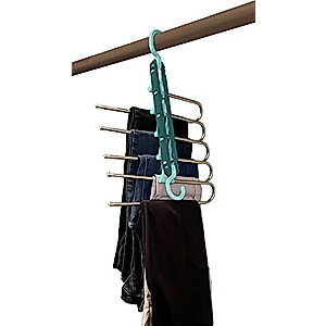 5 Tier Multi-Functional Space Saving Pants Hangers for Hanging Pants, Scarfs, Belts, Shirts, Etc. (Multiple Colors) (Blue)