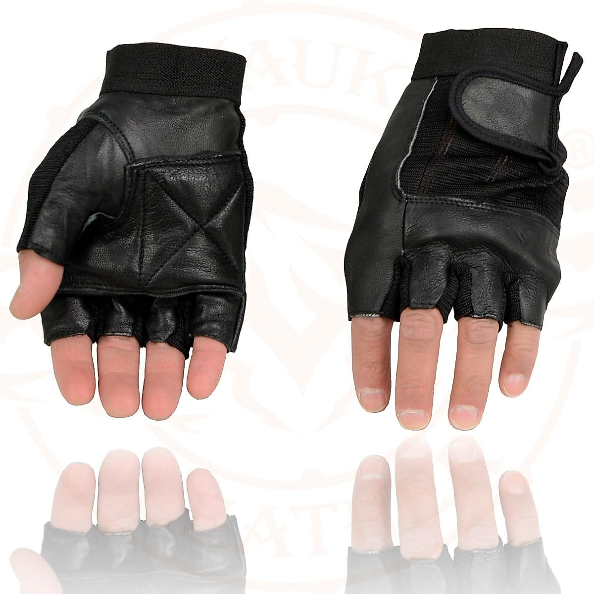 Milwaukee Leather SH217 Men's Black Leather Gel Padded Palm Fingerless Motorcycle Hand Gloves W/Breathable ‘Mesh Material’ - Large
