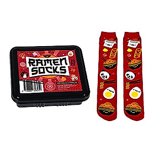 Clover Company Funny Novelty Socks - Ramen Noodles - Fun Gifts for Teenage Girls, Boys, Women, Men - Birthday, Stocking Stuffer, Secret Santa - Cute Cool Fun Weird Stuff, Red, One Size