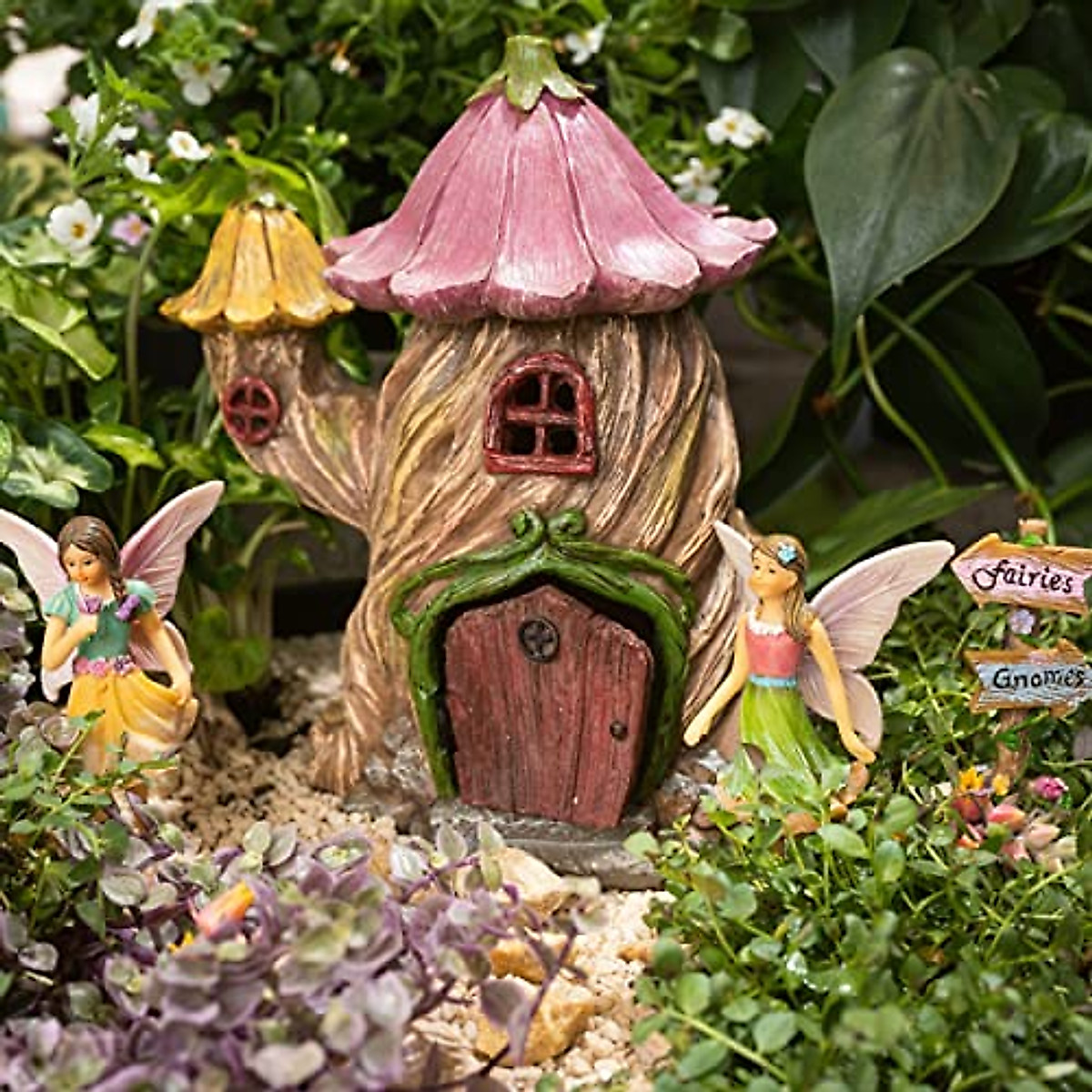 PRETMANNS Fairy Garden House Kit - Fairy Garden Accessories Outdoor - Fairy House & Fairies for Fairy Garden – Fairy Garden Supplies - Fairy Garden Kit for Adults - Garden Fairy House - 4 Items