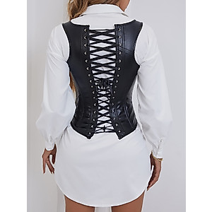 Alivila.Y Fashion Corset Womens Faux Leather Steampunk Corsets Victorian Bustier 2672A-Black-2XL