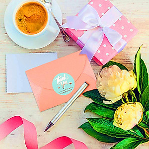 NSWDYLO Thank You Stickers, 500pcs Customized Round Labels with 4 Designs, Blue & Gold Foil, Business Gift Packaging Decoration, 1.5" Diameter